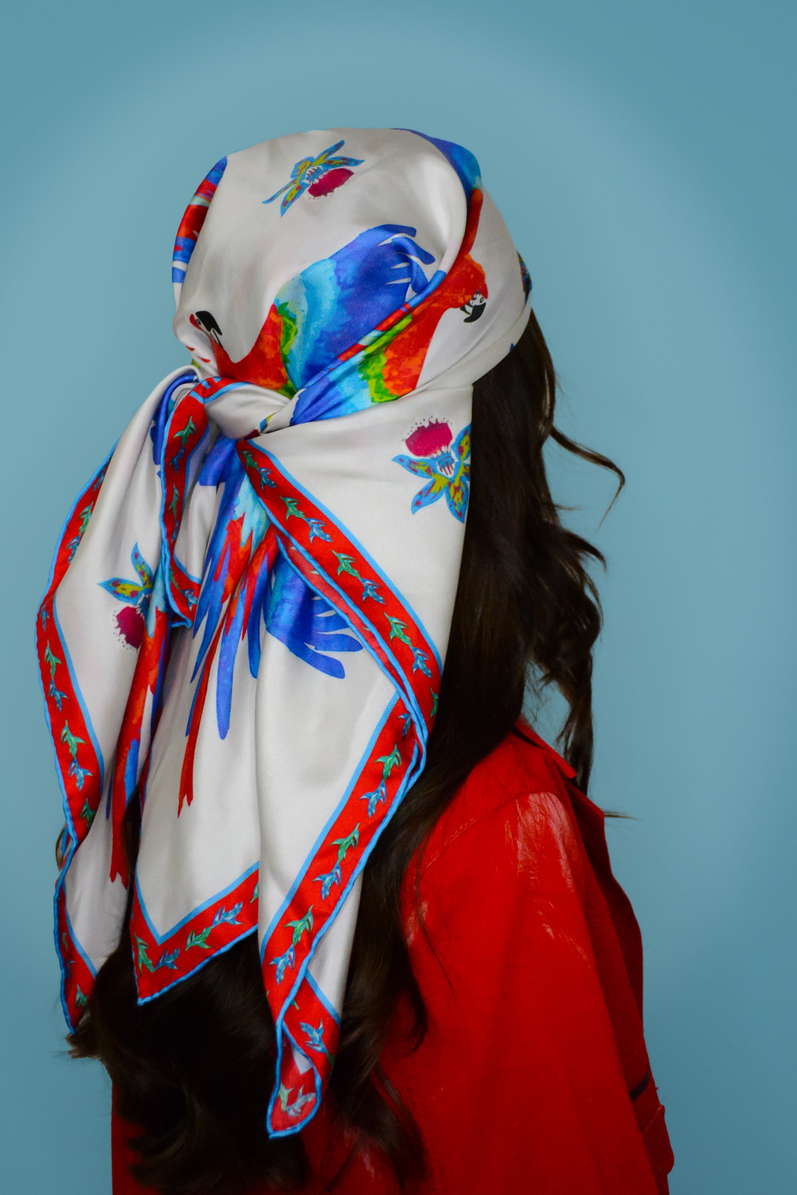 Rainforest Rhythms Silk Scarf | Hand-Rolled Macaw Melody – Mali Collection