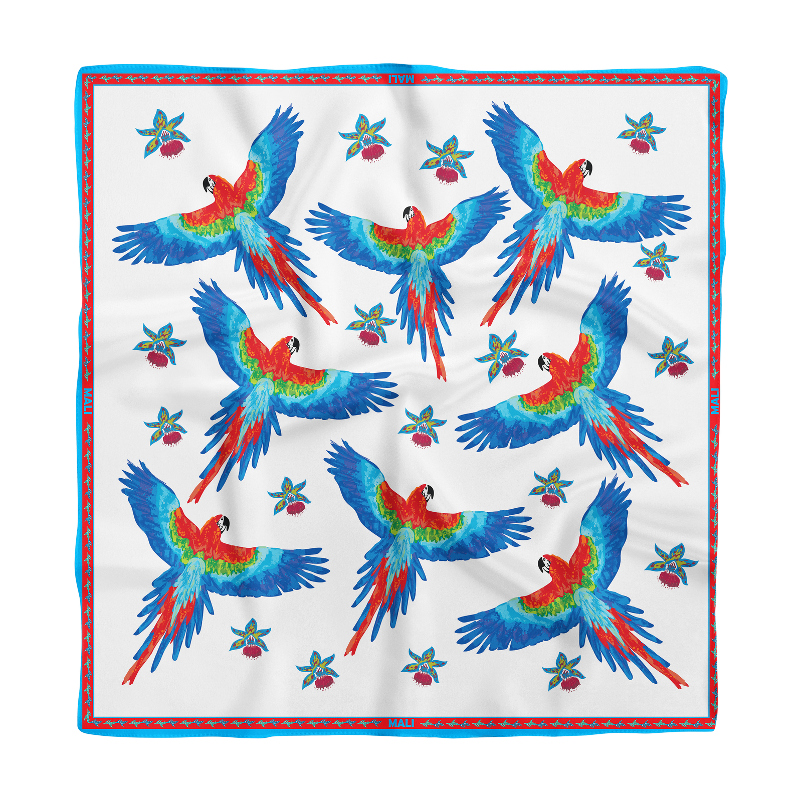 Rainforest Rhythms Silk Scarf | Hand-Rolled Macaw Melody – Mali Collection