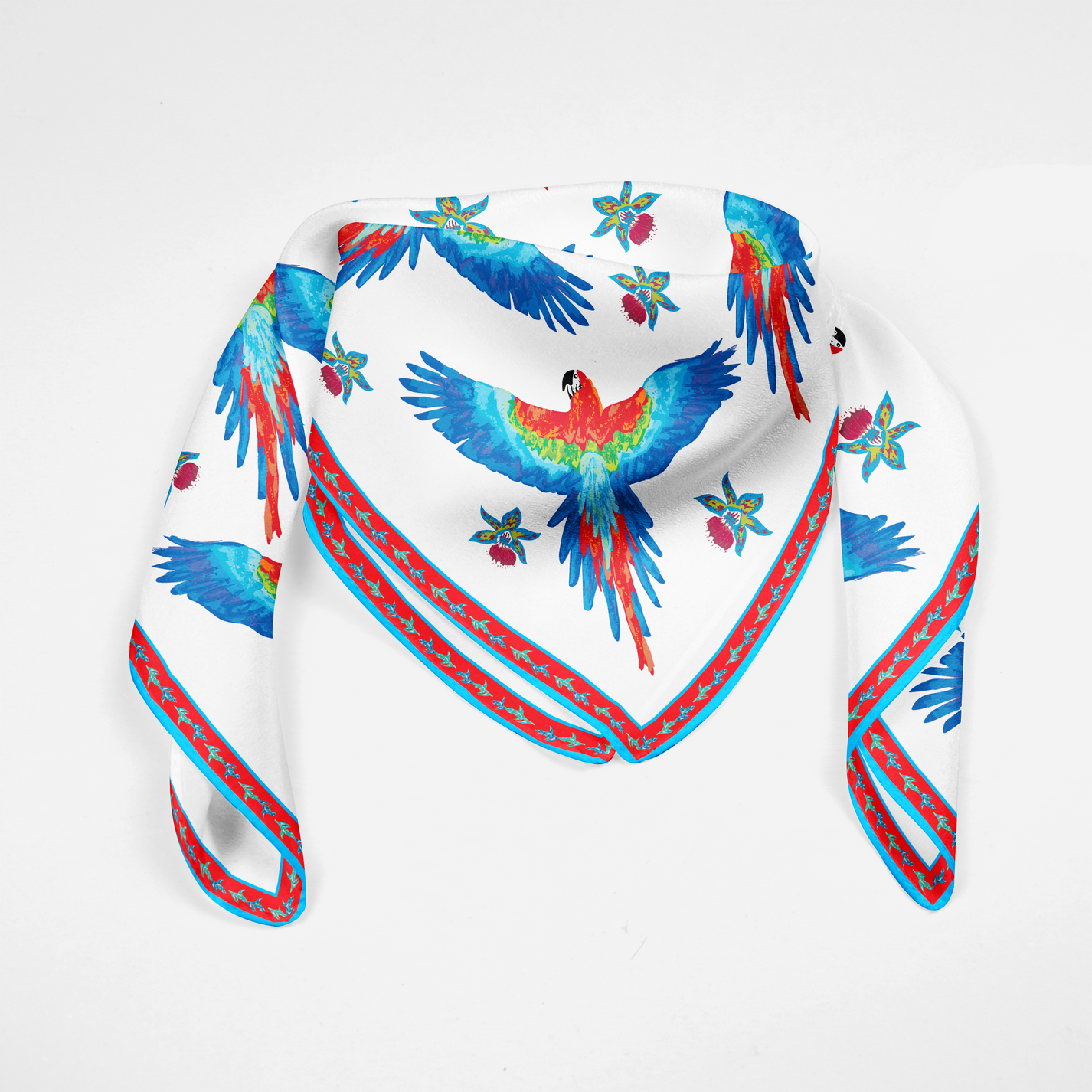 Rainforest Rhythms Silk Scarf | Hand-Rolled Macaw Melody – Mali Collection