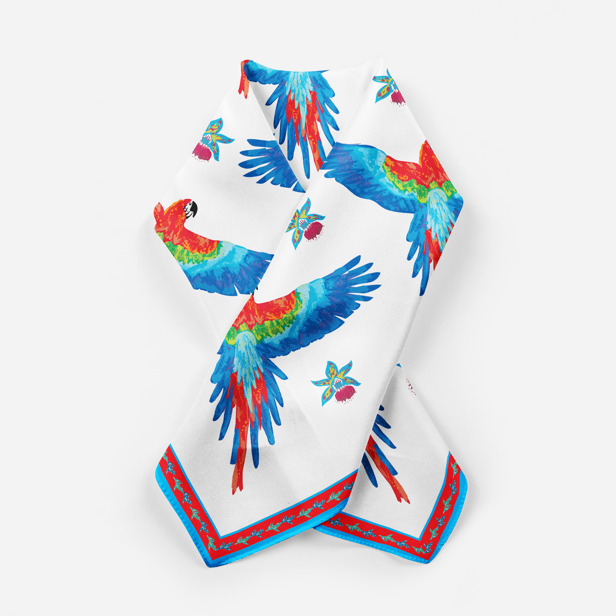 Rainforest Rhythms Silk Scarf | Hand-Rolled Macaw Melody – Mali Collection